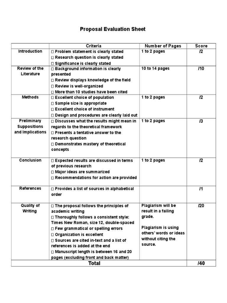 Proposal Evaluation Sheet | PDF | Gesture | Evaluation
