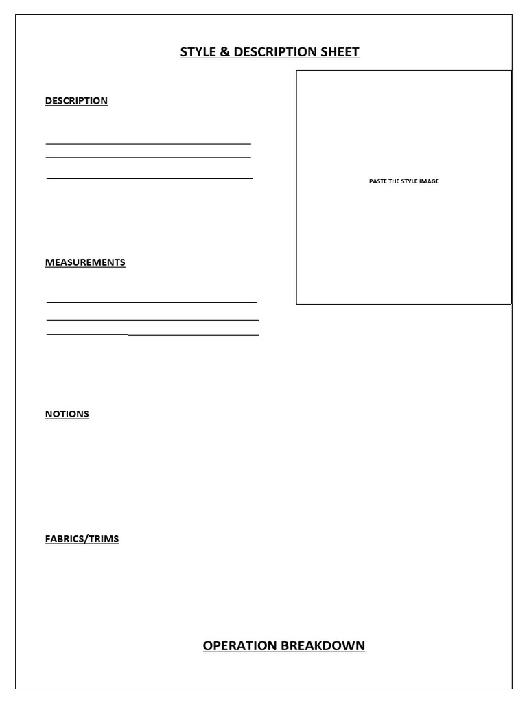 Style & Description Sheet | PDF