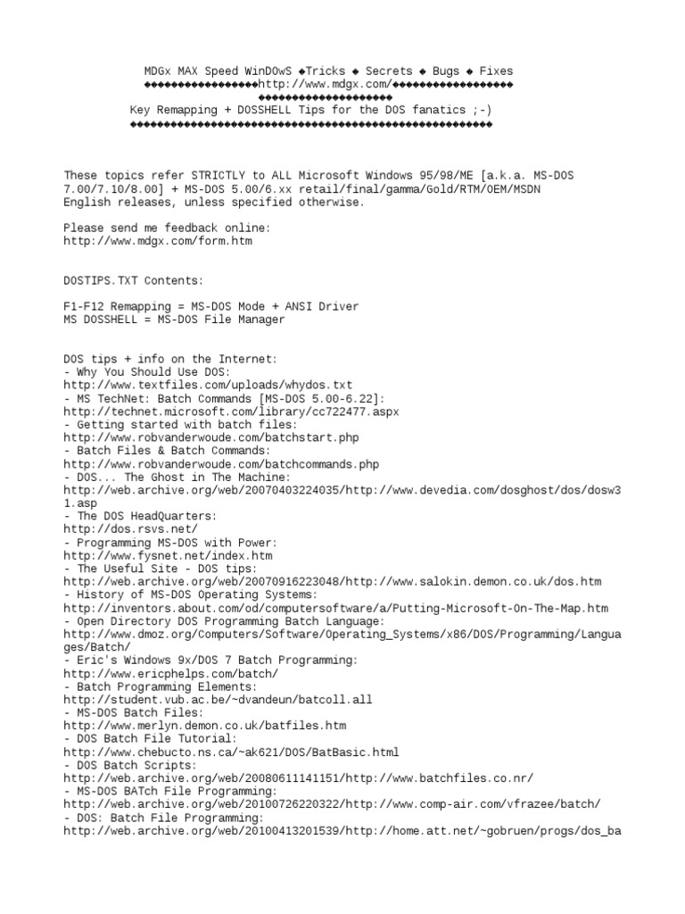 DOSTIPS | PDF | Zip (File Format) | Dos