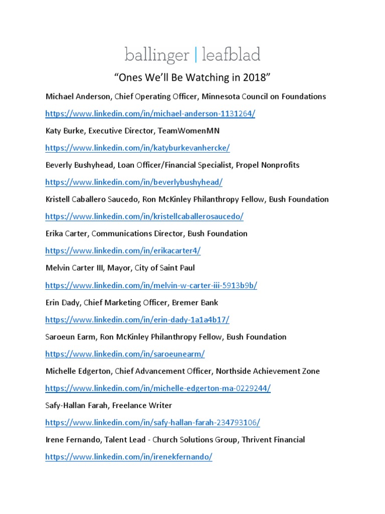 Ones We'll Be Watching in 2018 - Ballinger - Leafblad | PDF | Business