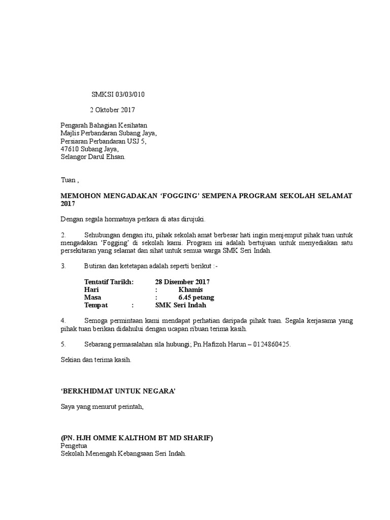 Surat Jemputan Fogging | PDF