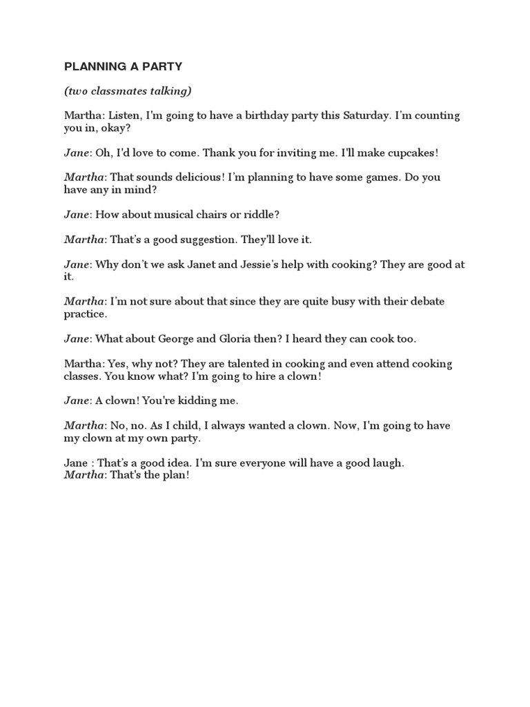 NTB Lesson 6 Form 1 - Planning Party Dialogue | PDF