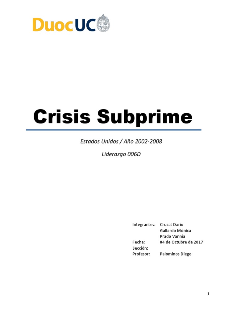 Informe Crisis Subprime PDF Swap De Incumplimiento Crediticio Inter s