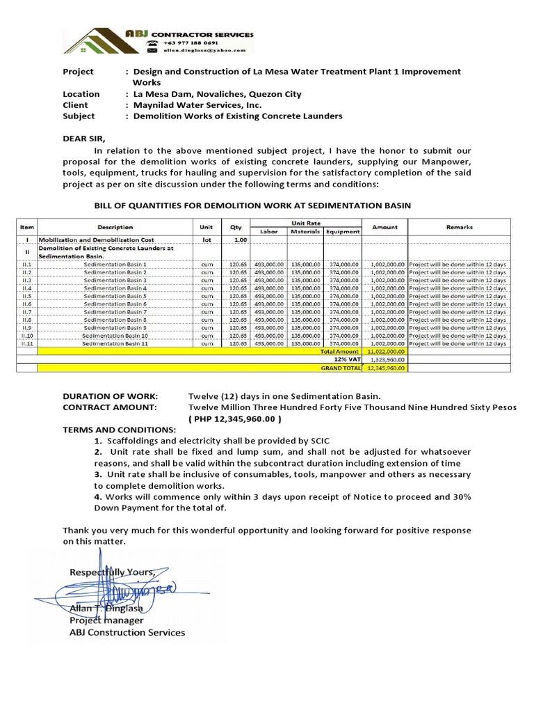 Demolition Quotation for La Mesa Project | PDF | Technology & Engineering