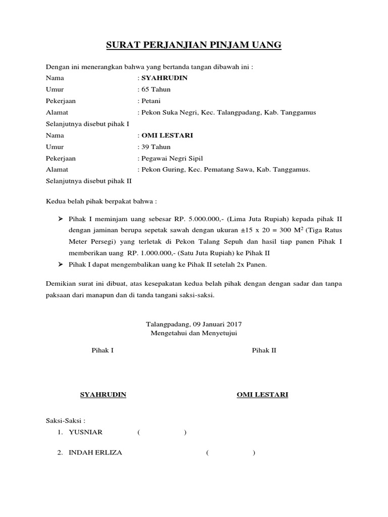 Surat Perjanjian Pinjam Uang | PDF