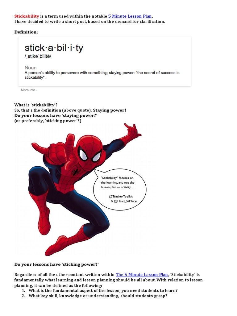 IDEA 87 - Stickability | PDF | Lesson Plan | Applied Psychology