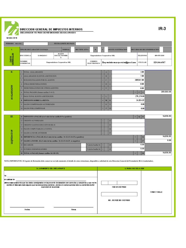 Direccion General De Impuestos Internos: Mes/Año | Salario | Labor ...