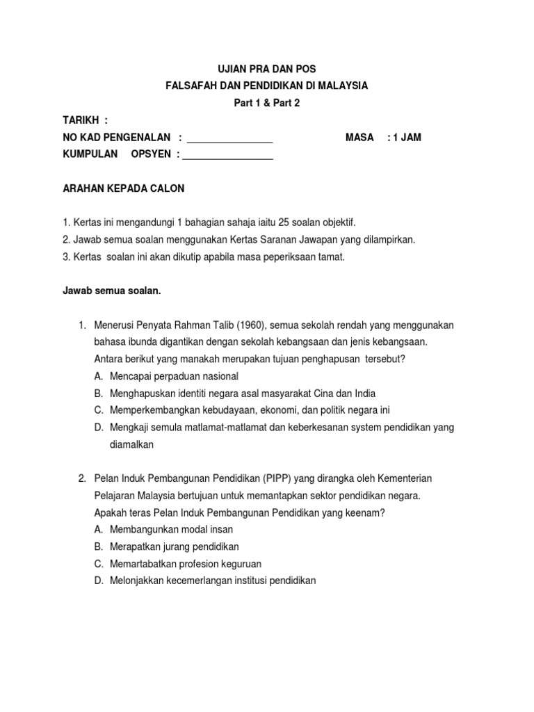 Contoh Soalan Ujian Pra Dan Pos - SerenamcyHampton