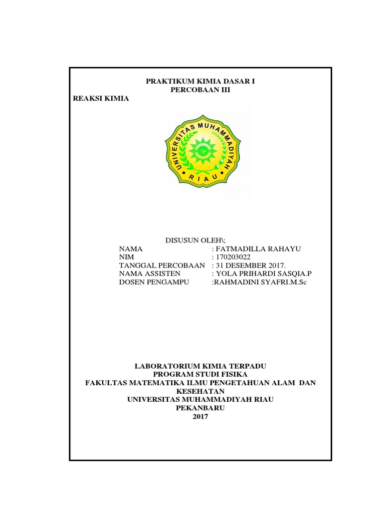 Contoh Cover Makalah Praktikum Kimia | PDF
