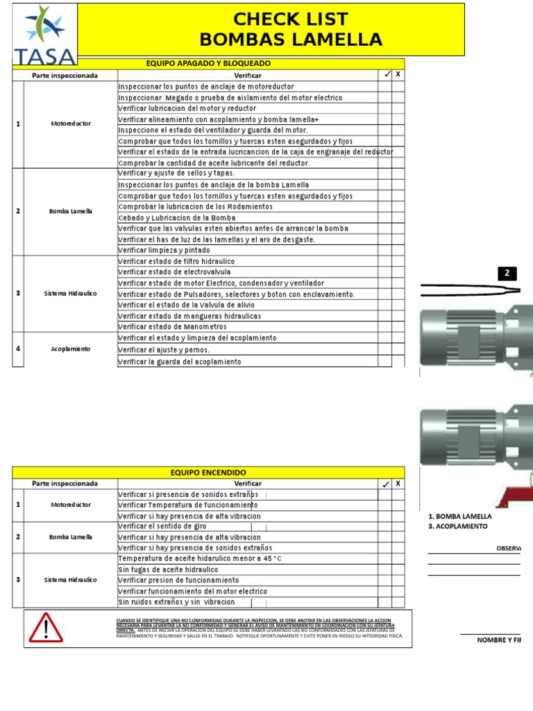 Check List Bomba Lamella | Bomba | Ingeniería mecánica