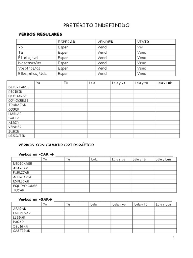 Preterito Indefinido Practica | PDF | Tipología Lingüística | Gramática