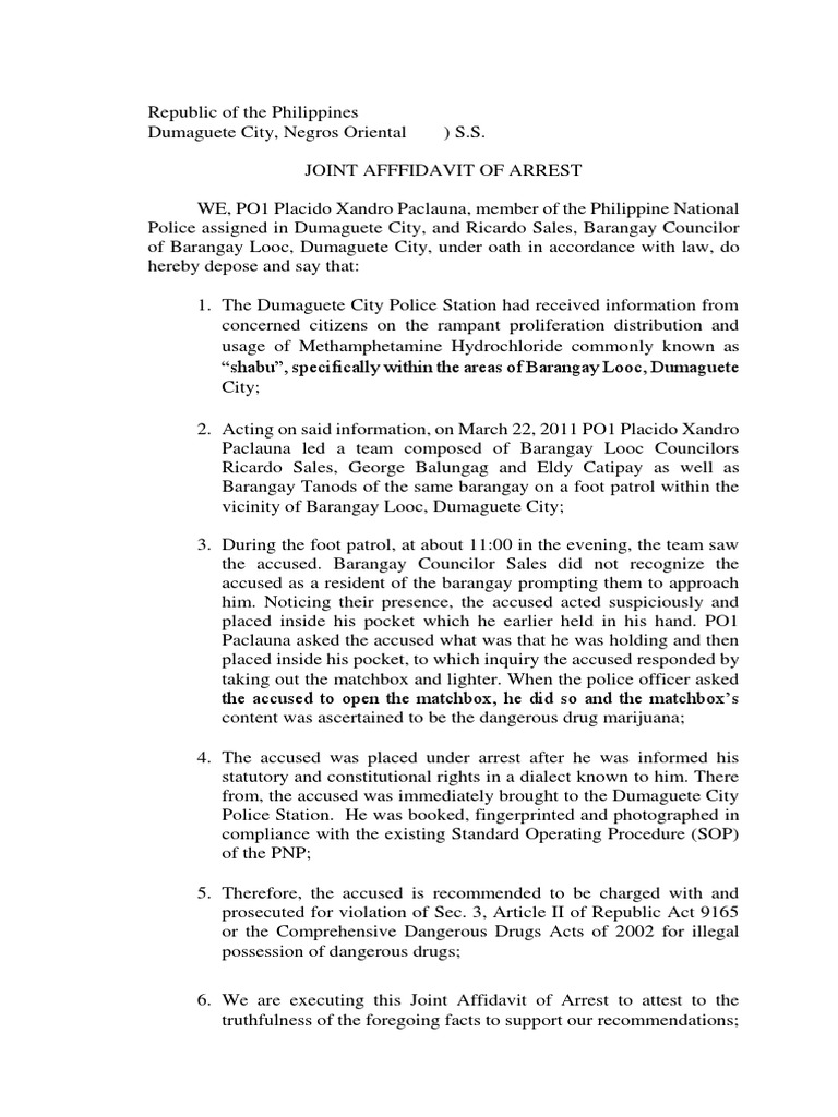 Joint Affidavit of Arrest | PDF | Law Enforcement | Crime & Violence
