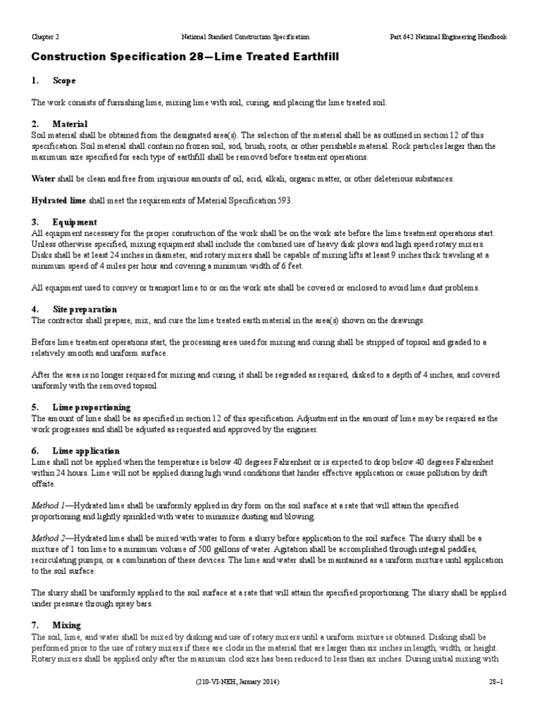 Construction Specification 28-Lime Treated Earthfill | PDF | Lime ...