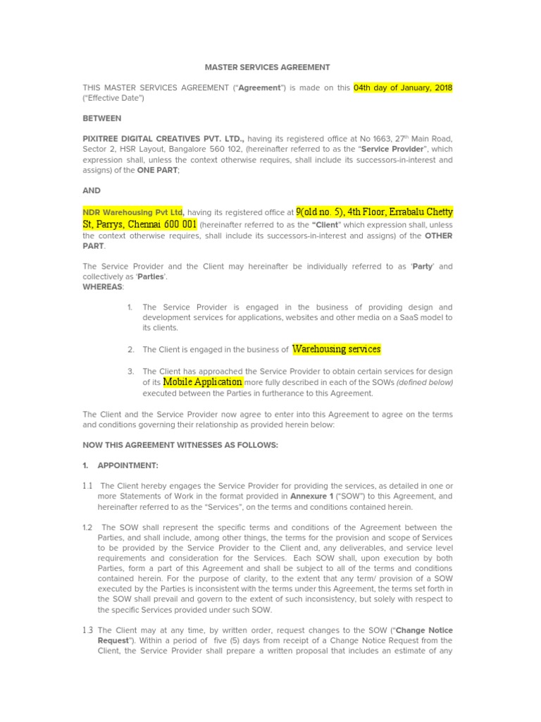 Msa | PDF | Indemnity | Confidentiality