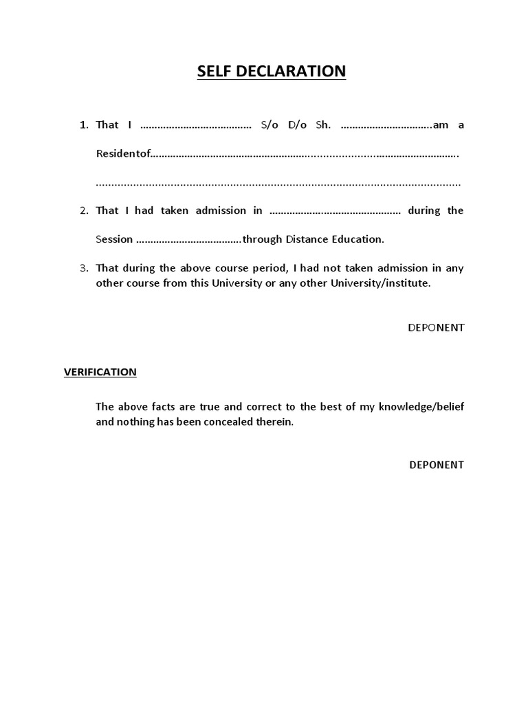 Self Declaration: Verification | PDF
