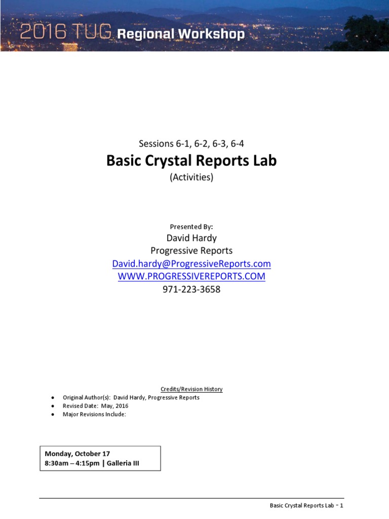 Basic Crystal Reports Lab: Sessions 6 1, 6 2, 6 3, 6 4 | PDF | Computer ...