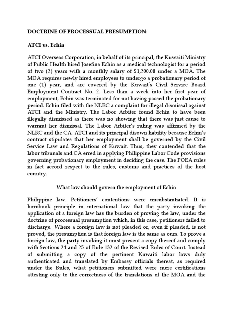 ATCI Overseas Corp vs. Echin | PDF | Kuwait | Employment