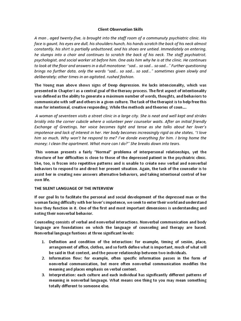 Client Observation Skills - INGLES | PDF | Nonverbal Communication ...