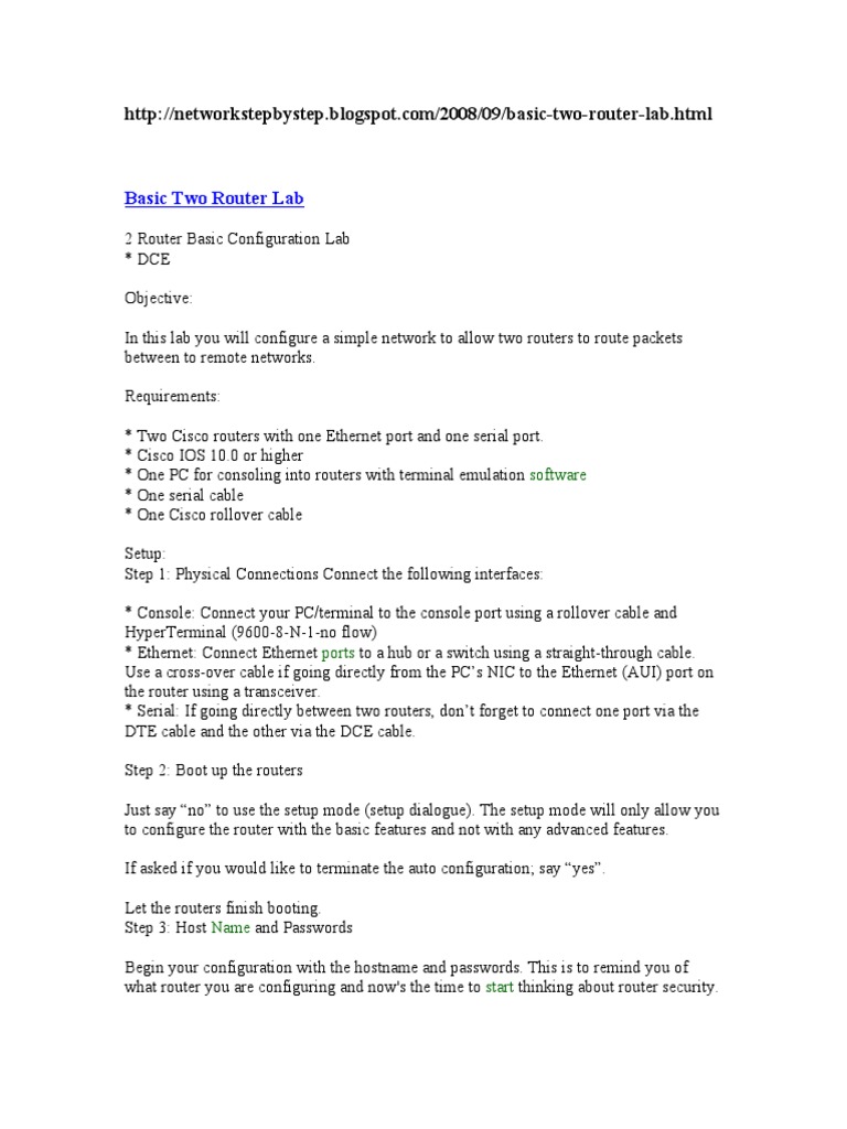 Basic Two Router Lab Pdf Router Computing Ip Address 9207
