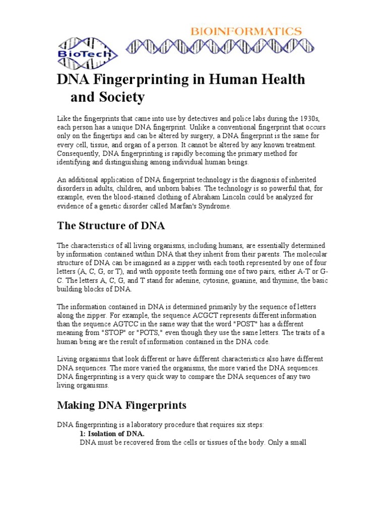 DNA Fingerprinting in Human Health and Society | PDF | Genetic Disorder ...
