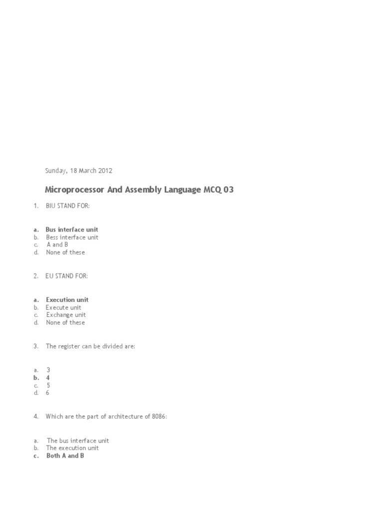 Microprocessor Assembly MCQs Guide | PDF | Cpu Cache | Data Buffer