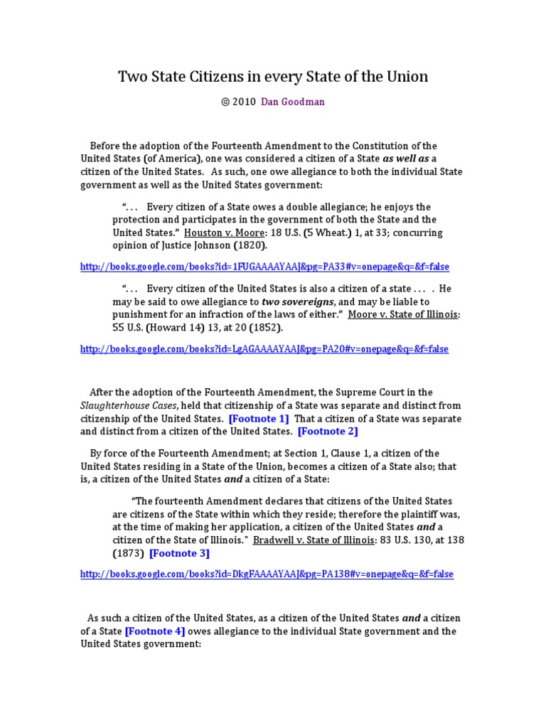 Two State Citizens in Every State of The Union | PDF | Fourteenth ...