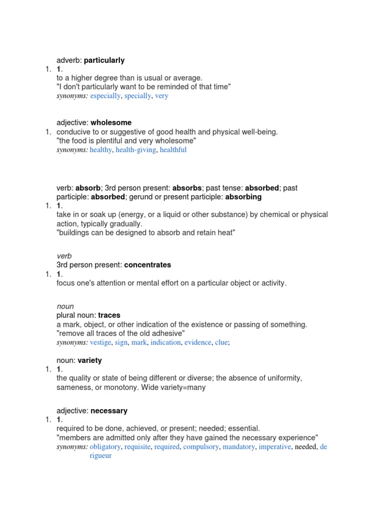 Synonyms:: Especially Specially Very | PDF | Verb | Noun