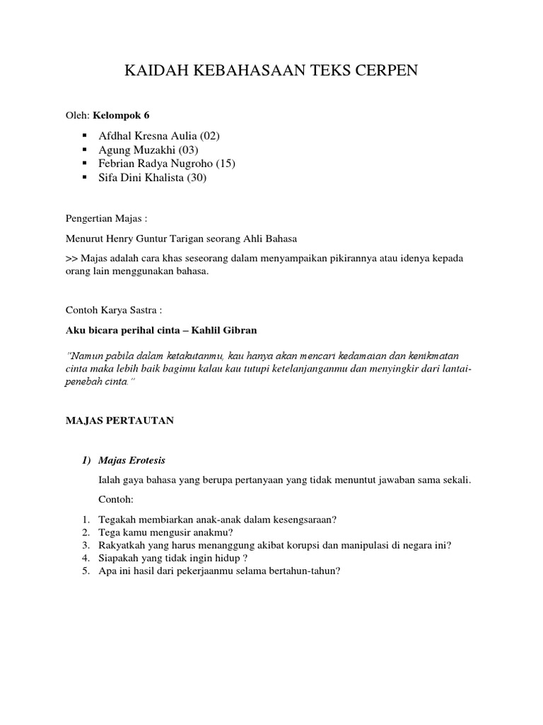 Kaidah Kebahasaan Teks Cerpen | PDF | Ilmu Sosial | Seni & Disiplin Bahasa