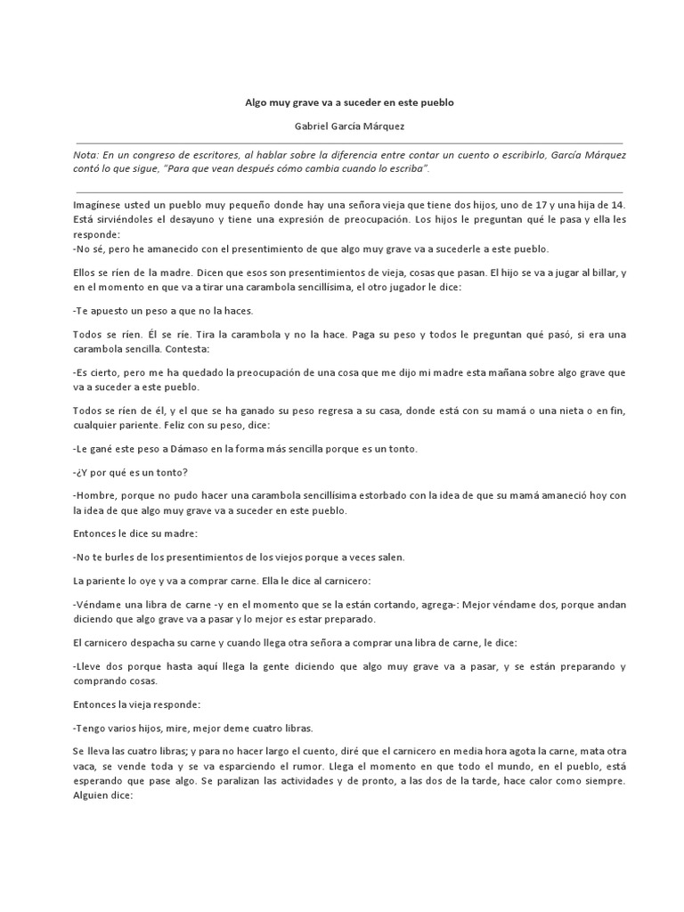 Algo Muy Grave Va A Suceder en Este Pueblo - Gabriel García Márquez ...
