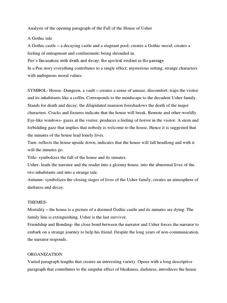 Analysis of The Opening Paragraph of The Fall of The House of Usher ...