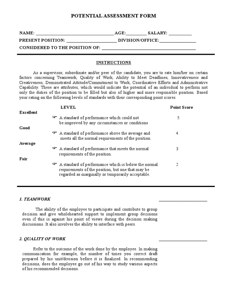 Employee Potential Assessment Form | PDF | Employment | Decision Making