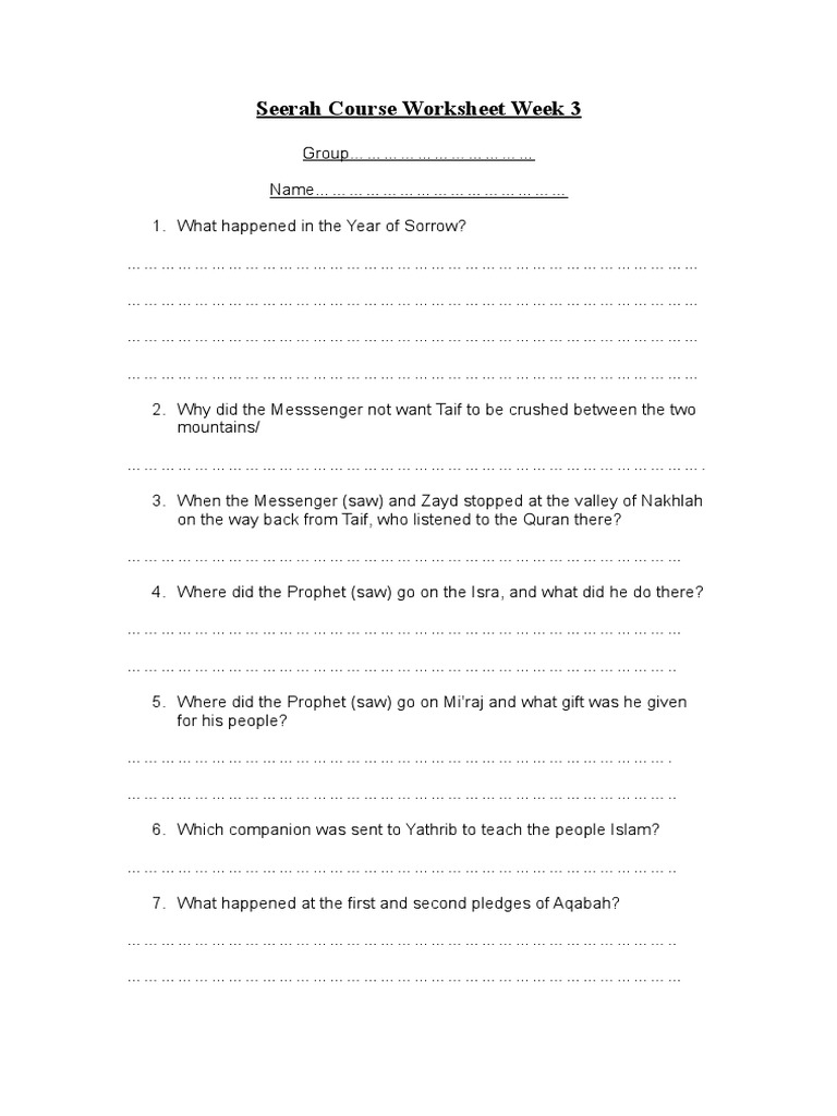 Seerah Course Worksheet Week 3 | PDF | Muhammad | Banu Hashim