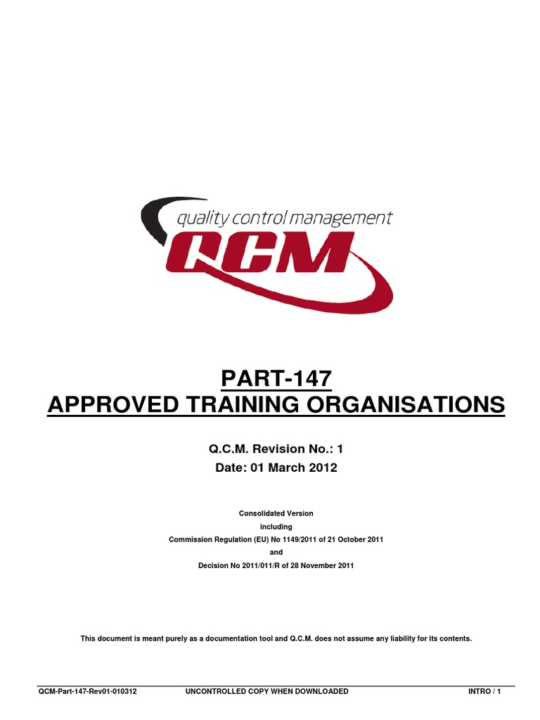 PART-147 Approved Training Organisations: Q.C.M. Revision No.: 1 Date ...