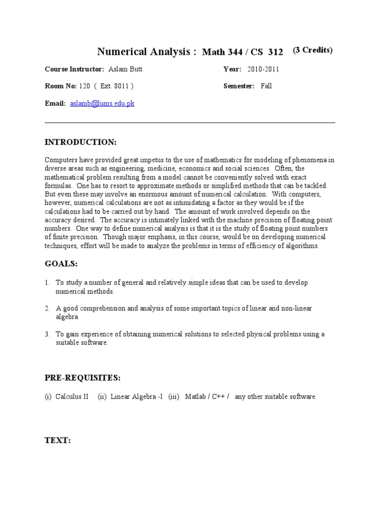 MATH 344 - Numerical Alaysis | PDF | Numerical Analysis | Finite Difference