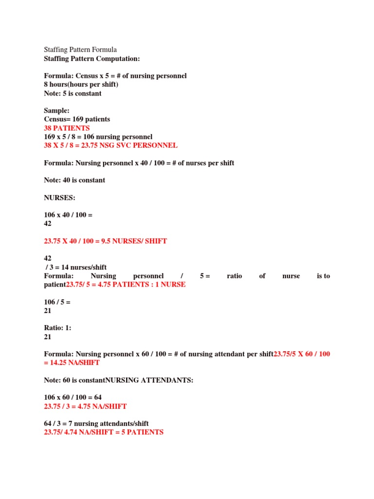 Nursing Staffing Pattern Calculation | PDF
