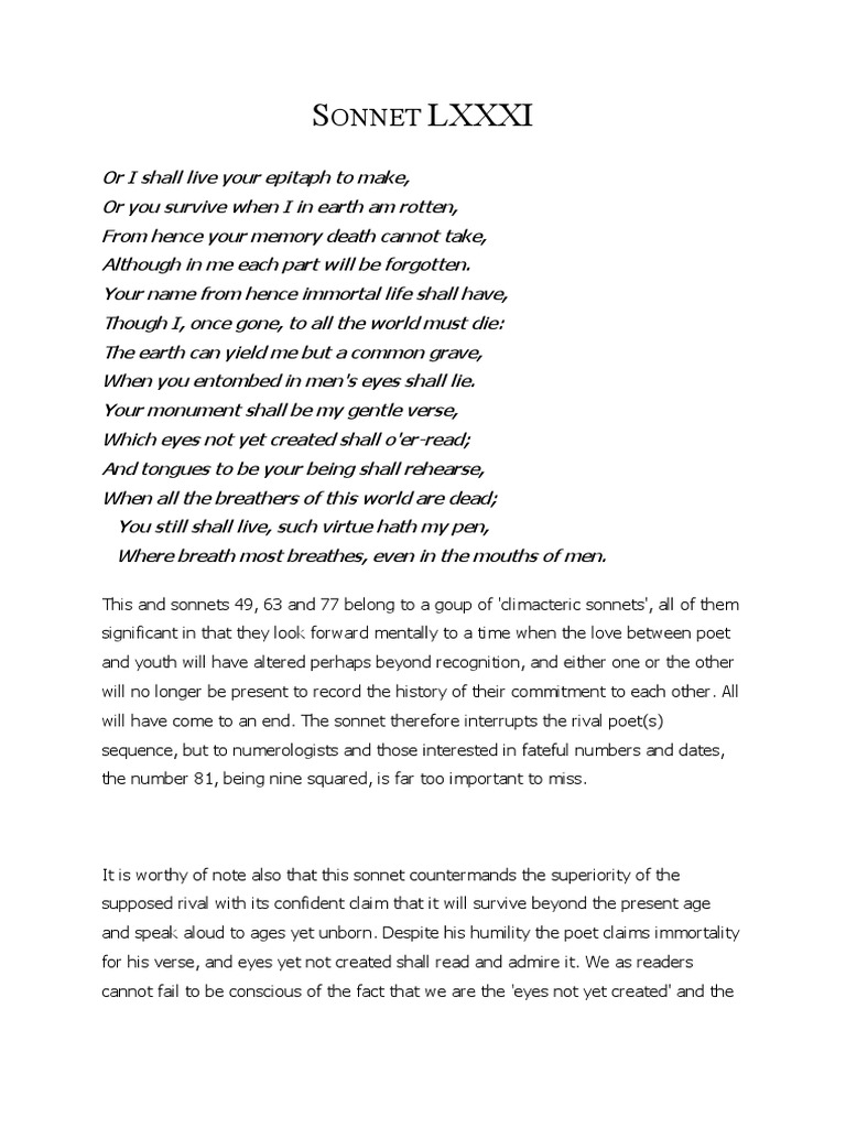 Sonet 81 | PDF | Shakespeare's Sonnets | Burial
