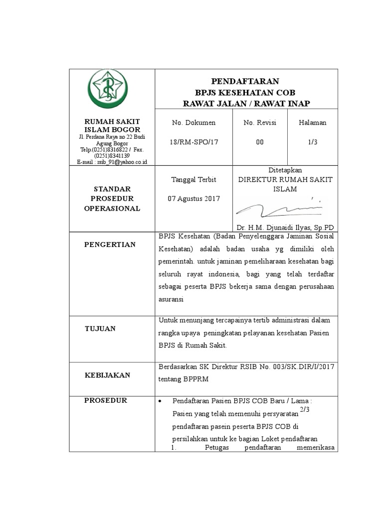 Spo Pendaftaran Bpjs Cob Rawat Jalan Rawat Inap | PDF