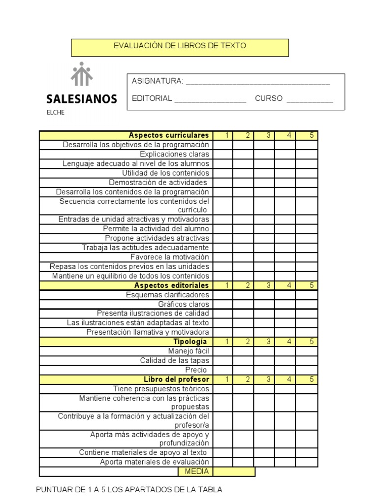 Plantilla para Evaluar Libros de Texto | PDF