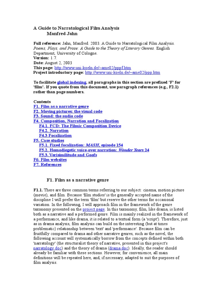 A Guide To Narratological Film Analysis | PDF | Narration | Narrative