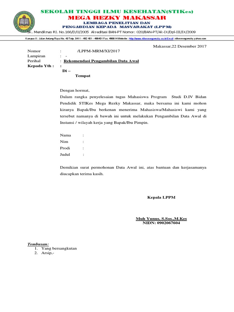 Contoh Surat Pengambilan Data Awal | PDF Contoh Surat Pengambilan Data Awal | PDF