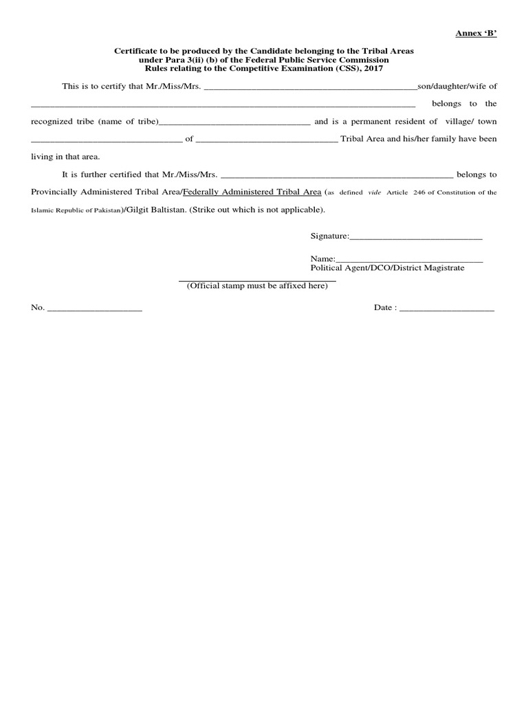 Annex B CE 2017 | PDF | Federally Administered Tribal Areas ...