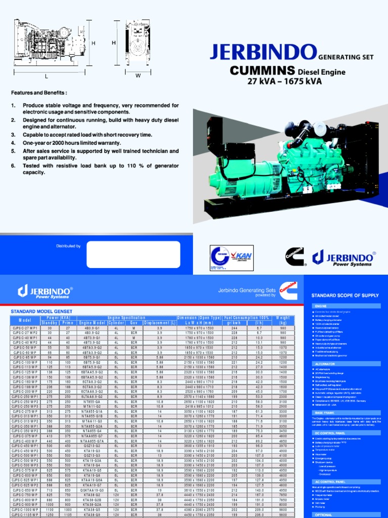 Specifications and Dimensions of Cummins Four Stroke Diesel Engines ...