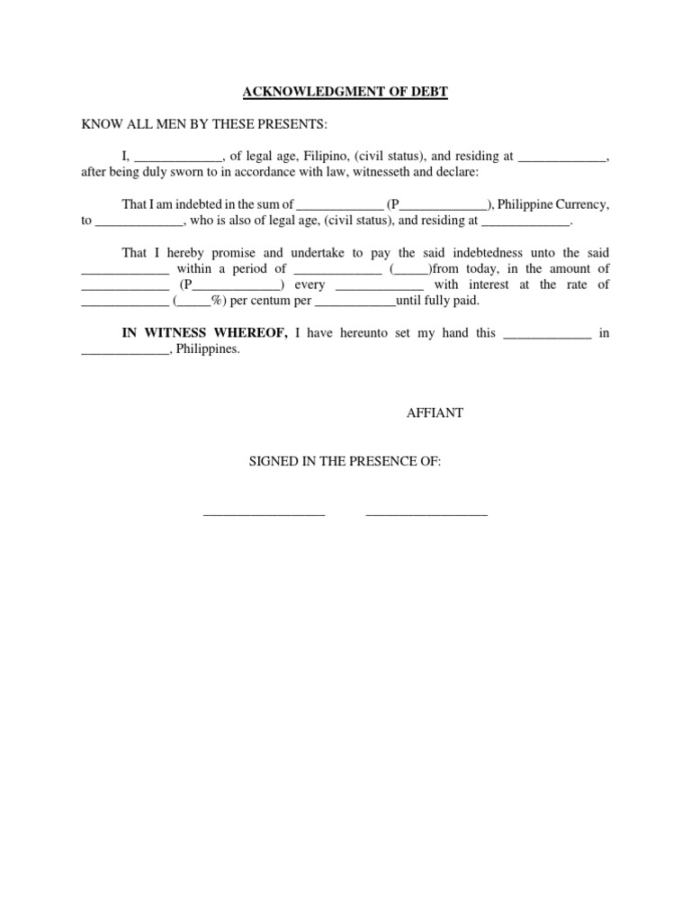 Deed of Acknowledgment of Debt