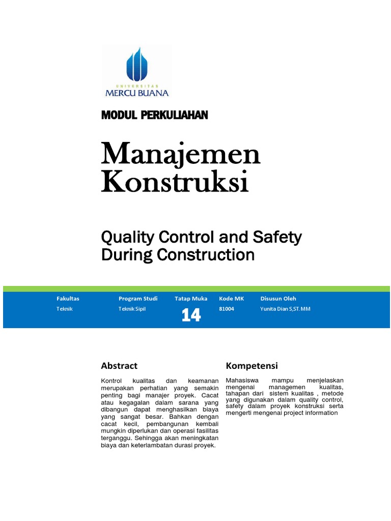 Modul 14 Quality Control and Safety During Construction | PDF
