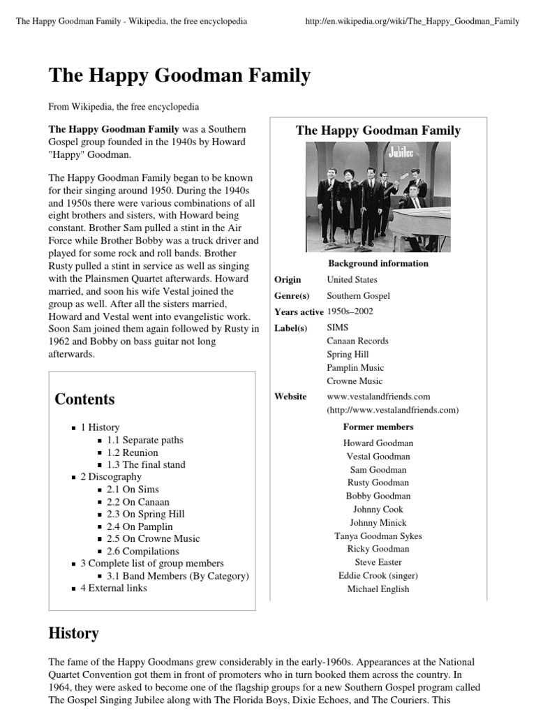 Happy Goodman Family History | PDF | Music Of The Southern United ...