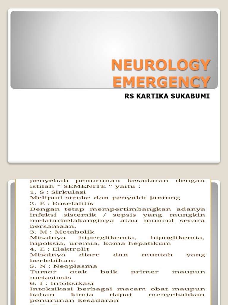 Neurology Emergency: Rs Kartika Sukabumi | PDF