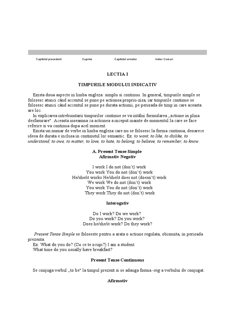 Lectia I Timpurile Modului Indicativ | PDF | Linguistics | Grammar