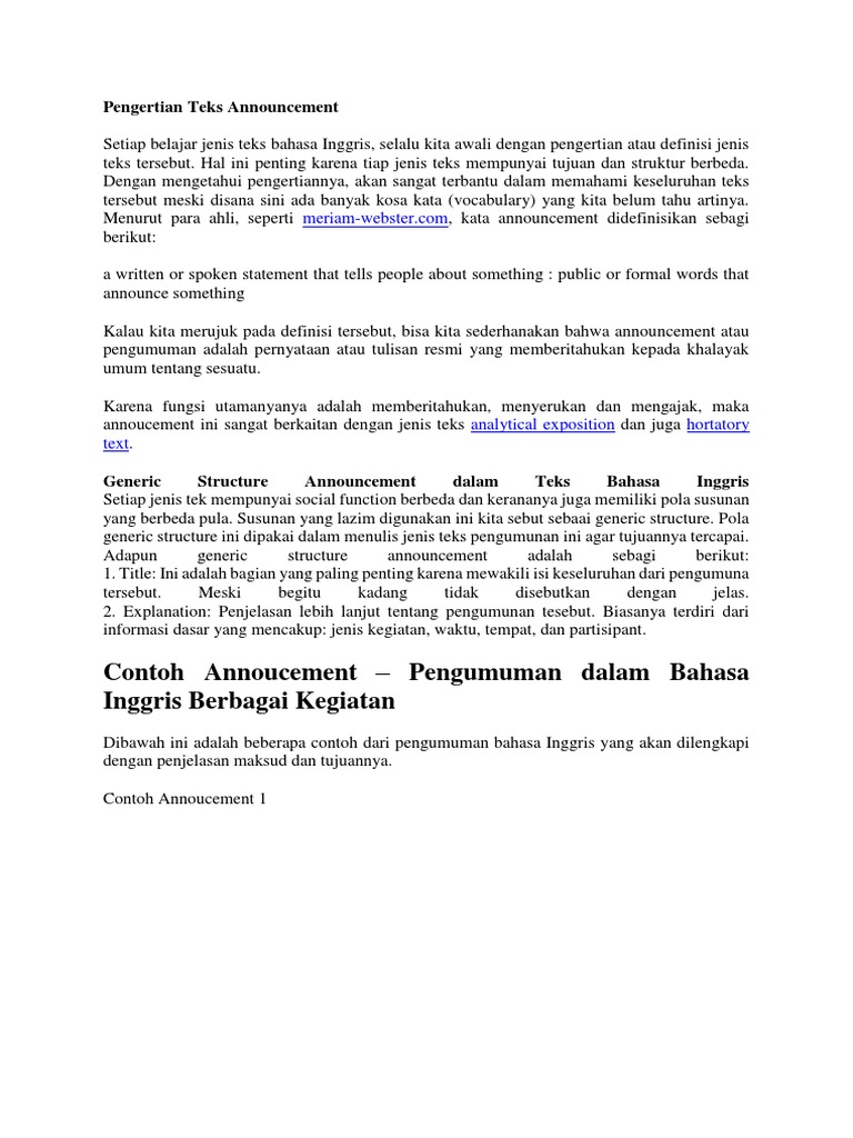Pengertian dan Struktur Announcement | PDF