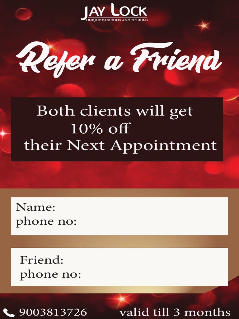 Both Clients Will Get 10% Off Their Next Appointment: Name: Phone No ...