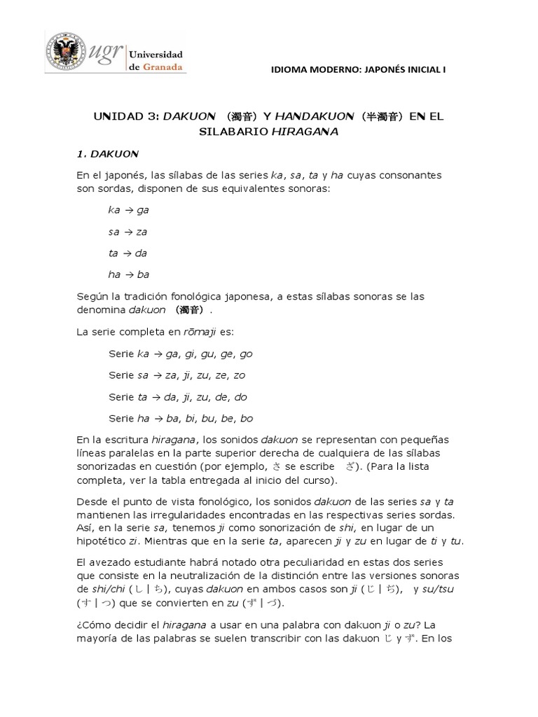 Hiragana: Dakuon y Handakuon Explicados | PDF | Idioma japonés ...